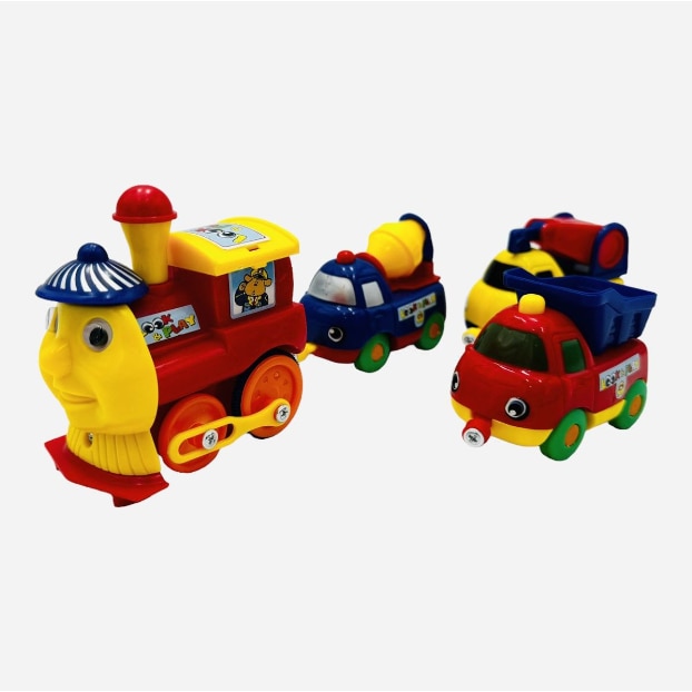 Trenulet pentru copii, cu locomotiva si 3 vagoane conectate magnetic ...