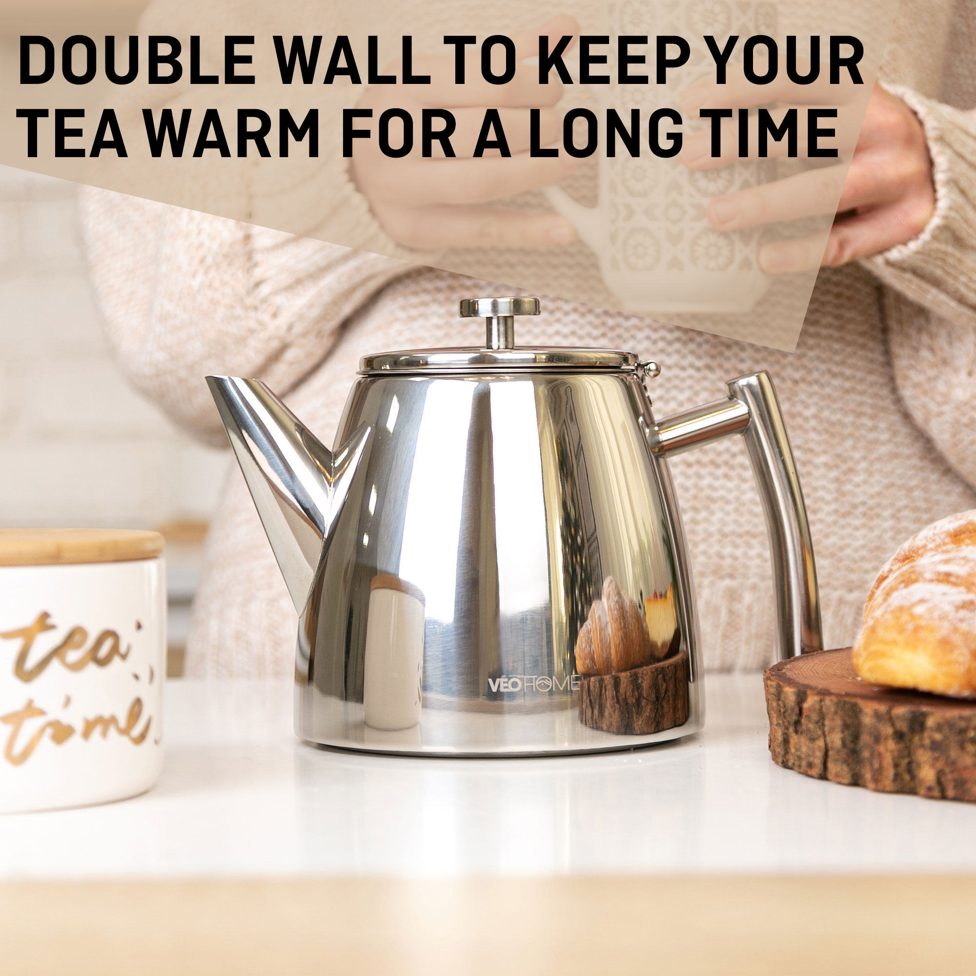 Ceainic inox cu infuzor 1L - Pastreaza caldura datorita peretilor sai ...