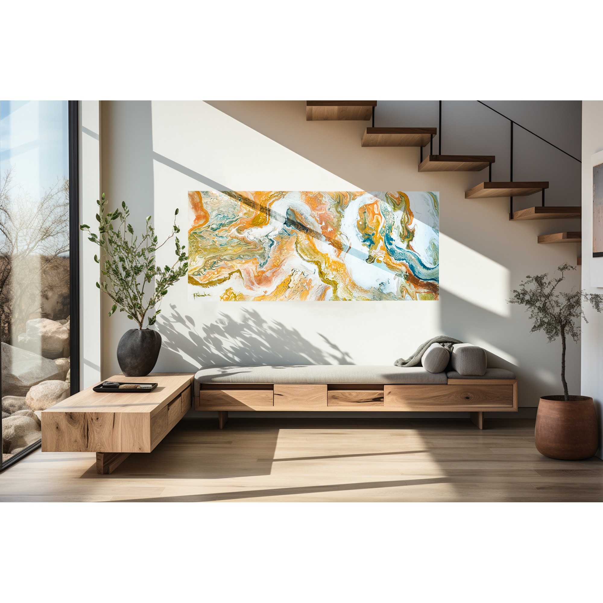 Ръчно рисувана картина, OnesseDesign, Gold Spring, 120x50cm - eMAG.bg