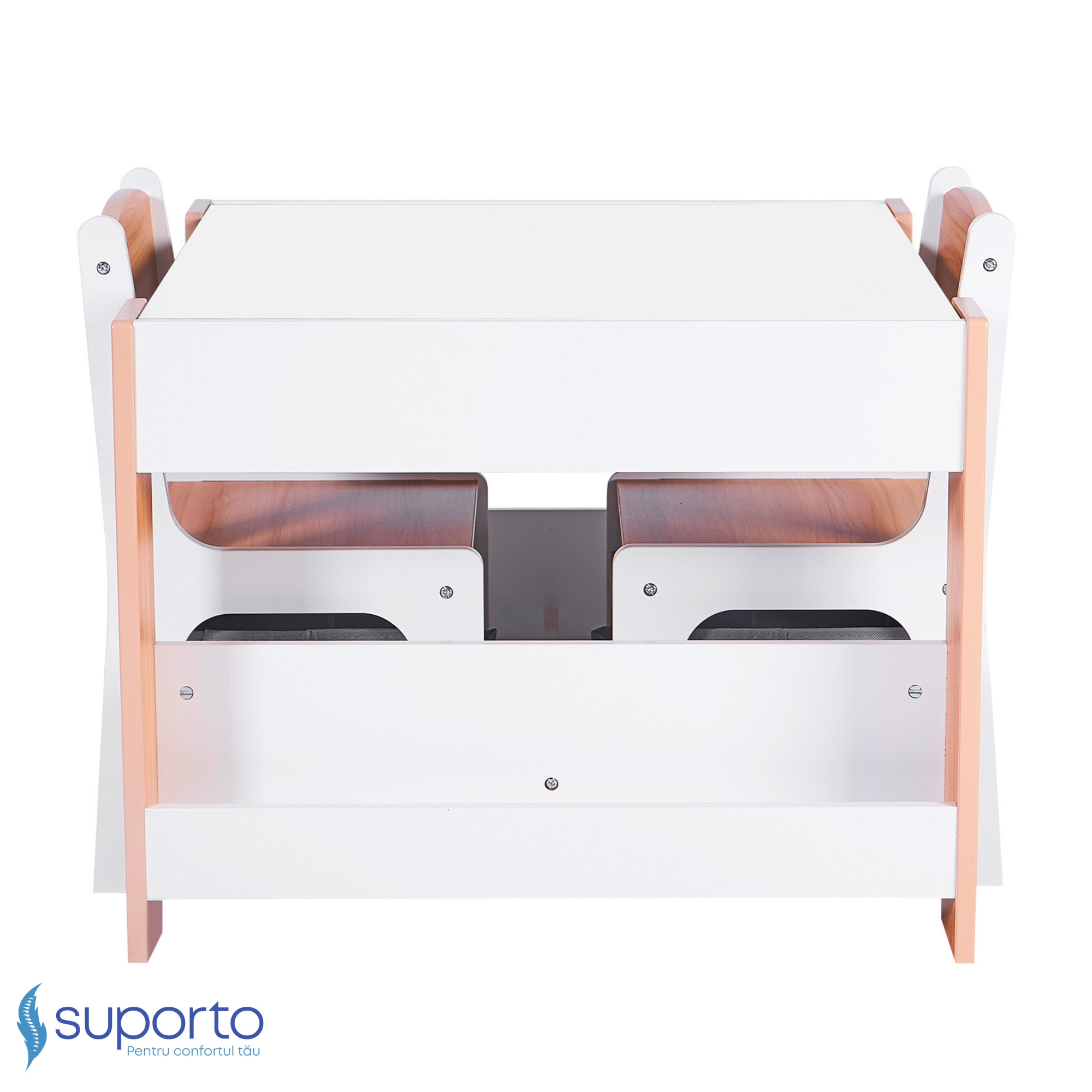 Set Masuta cu 2 Scaune pentru copii, cu Rafturi pentru Carti, Suporto ...
