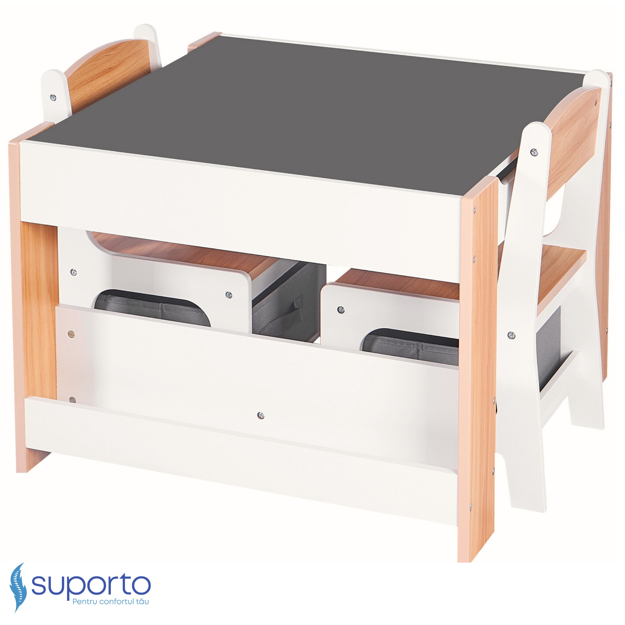 Set Masuta cu 2 Scaune pentru copii, cu Rafturi pentru Carti, Suporto ...