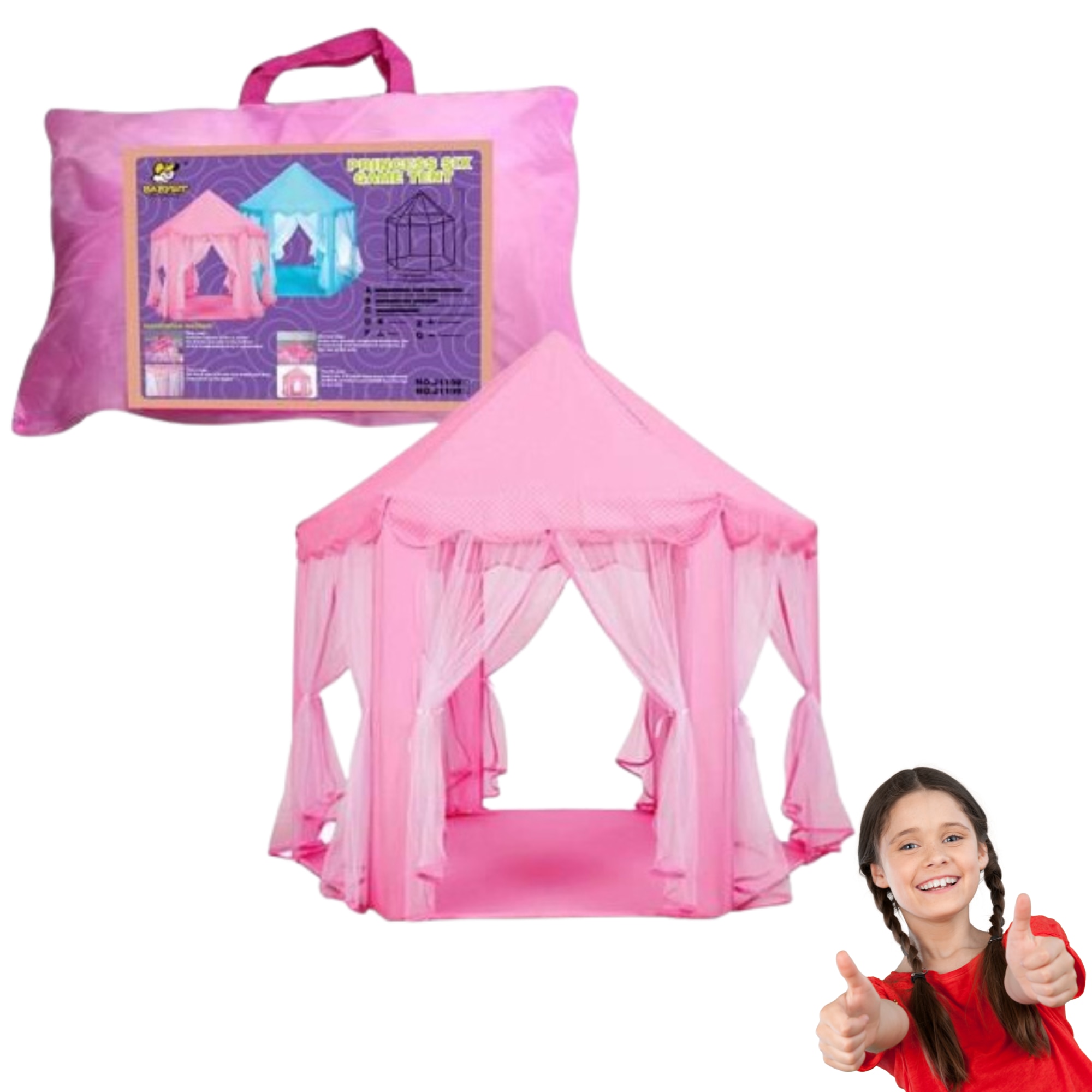 Cort copii hexagonal, HEDO, Interior/Exterior, Roz - eMAG.ro