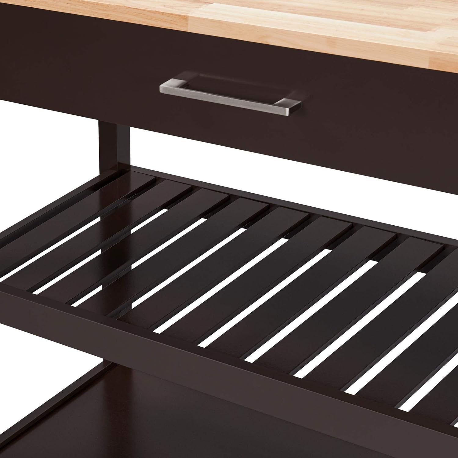 Masa de lucru mobila pentru bucatarie cu roti, blat lemn de arbore de ...