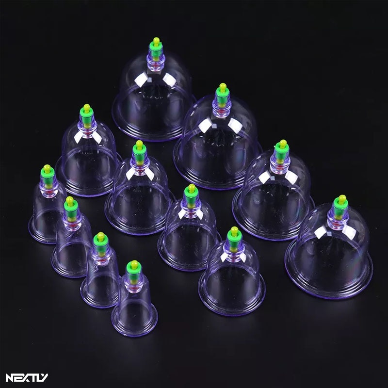 Set 12 ventuze si pompa cu vacuum NEXTLY pentru masaj terapeutic ...