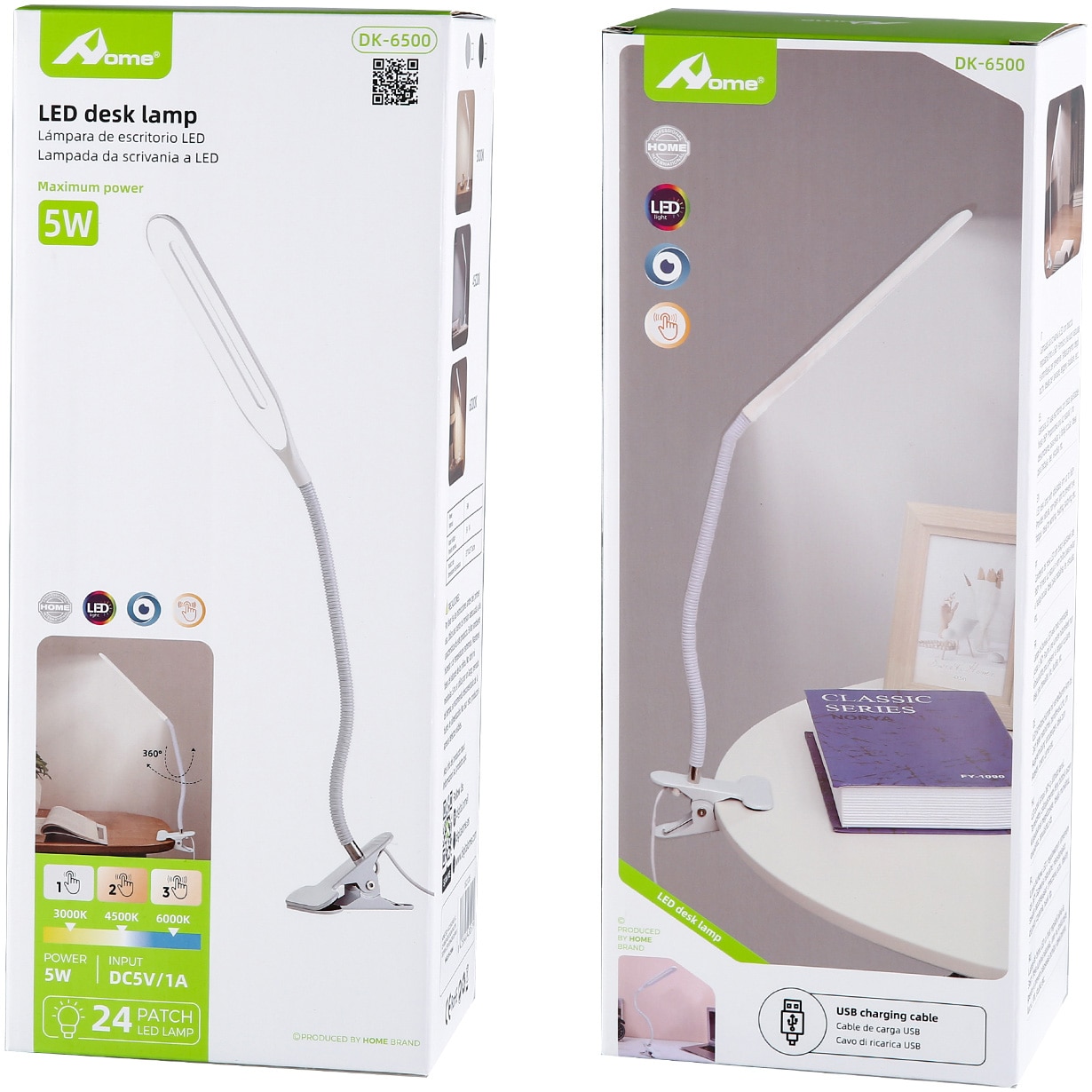 Lampa LED Home DK-6500, 5W, cu clema de prindere, brat flexibil ...