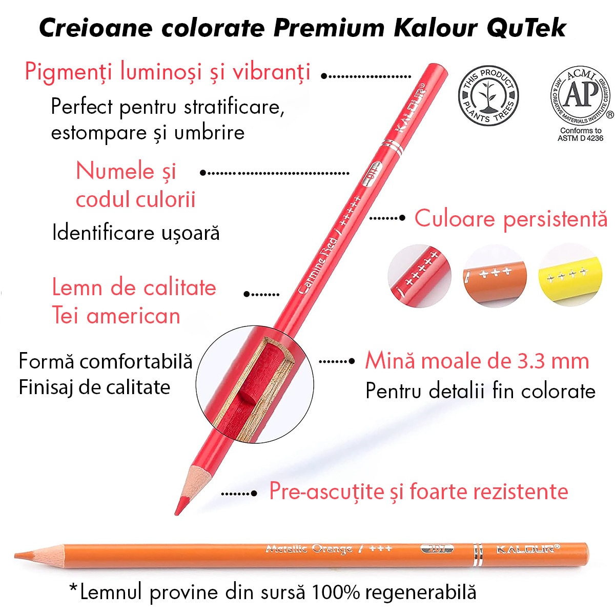 Set de creioane colorate pentru desen, 72 de culori (7 culori metalice ...