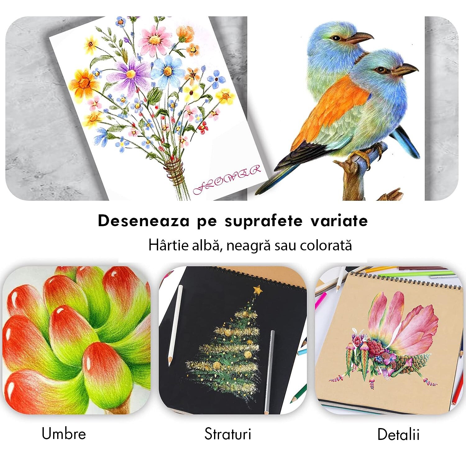 Set de creioane colorate pentru desen, 72 de culori (7 culori metalice ...