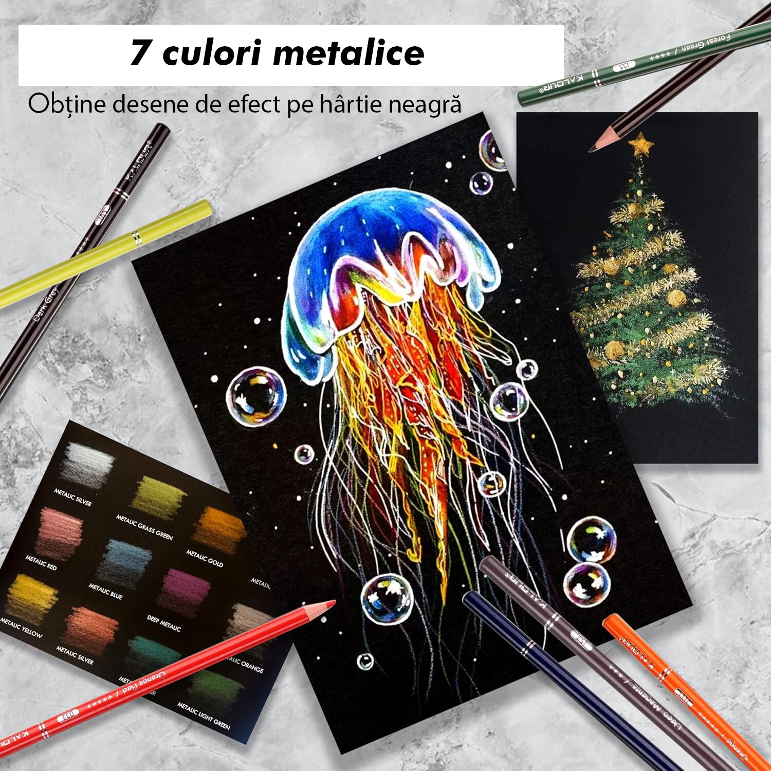 Set de creioane colorate pentru desen, 72 de culori (7 culori metalice ...