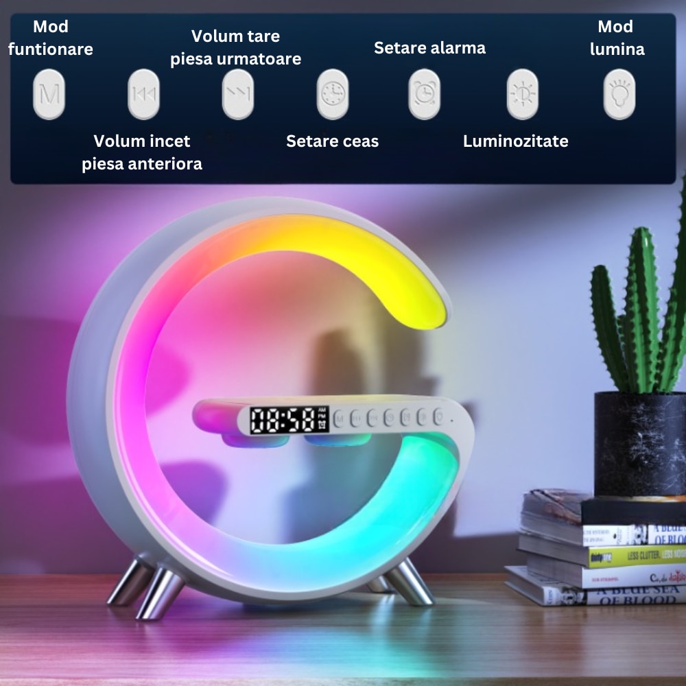 Lampa Smart LED RGB 15W Equisst®, incarcator rapid cu inductie ...