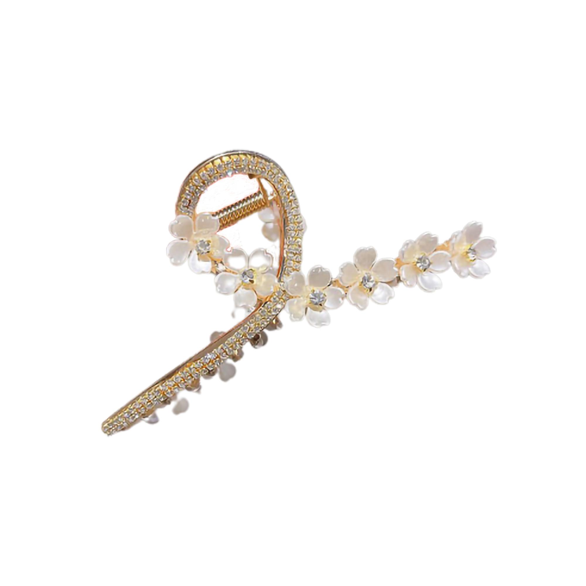 Clema de par cu flori decorative si strasuri, Metal, Auriu-Alb 12x4.5 ...
