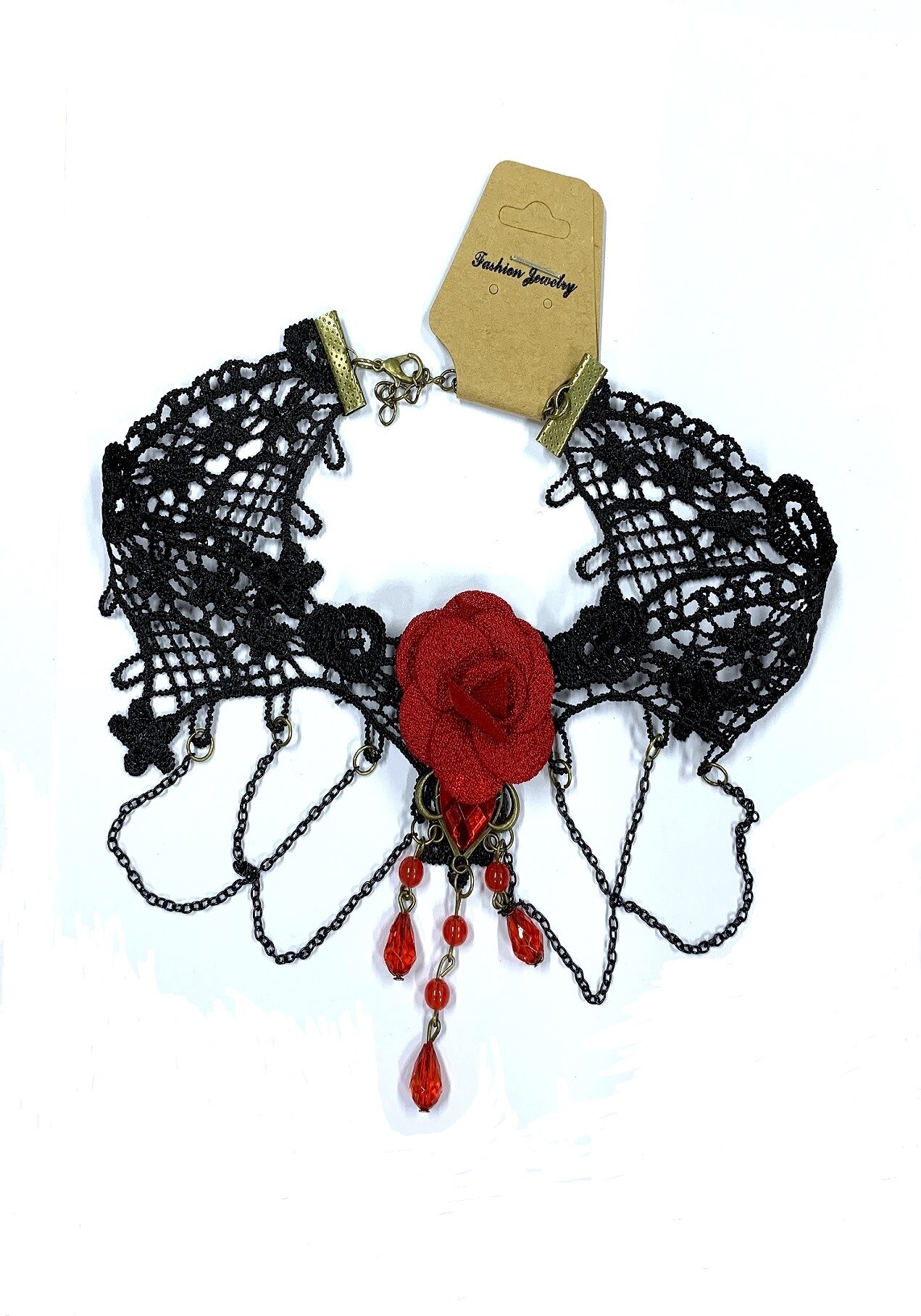 Colier elegant de dantela tip choker, cu trandafir, ajutabil, negru ...