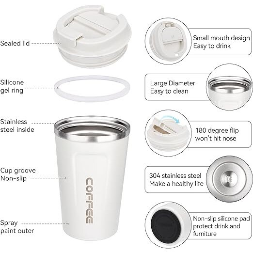 Cana termos, Ceasca de cafea cu vacuum din otel inoxidabil, JENUOS ...