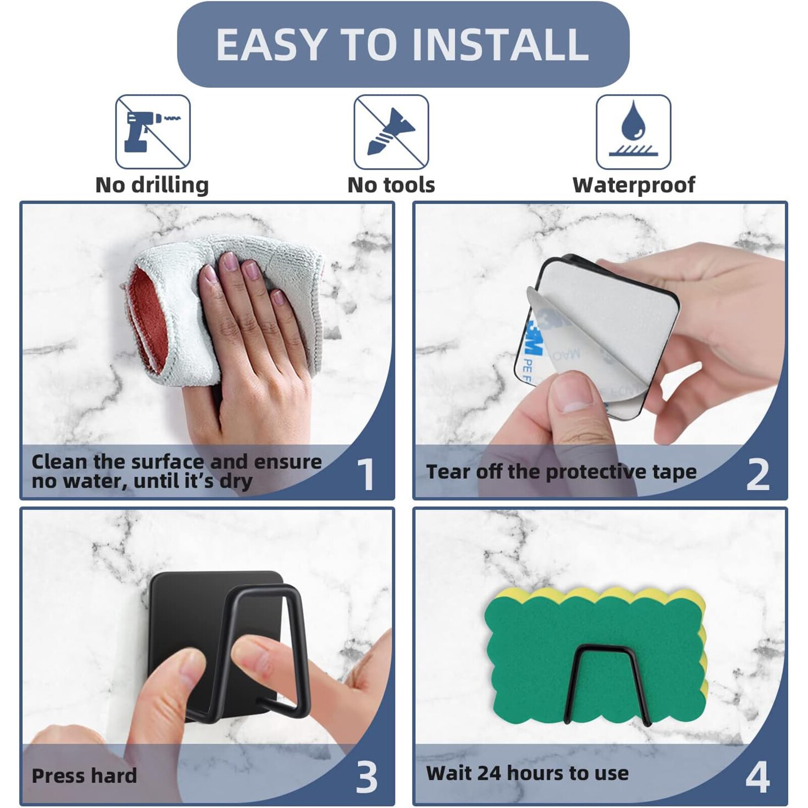 Suport pentru burete autoadeziv, NUODWELL, Fabricat din otel inoxidabil ...