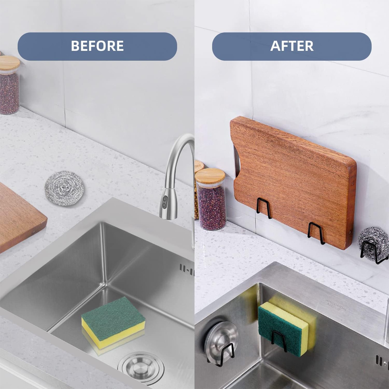 Suport pentru burete autoadeziv, NUODWELL, Fabricat din otel inoxidabil ...