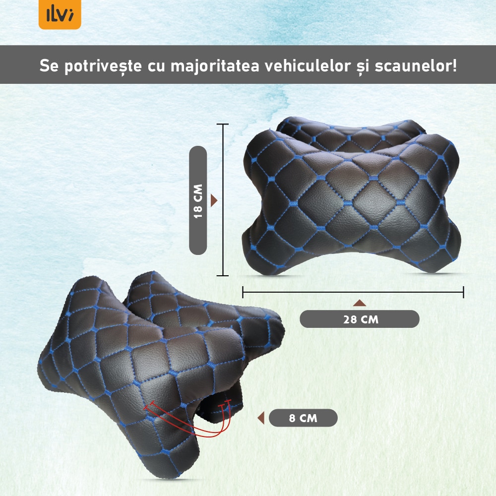 Set 2 Perne Tetiere Auto Premium ILVI din Piele Artificiala Ecologica ...