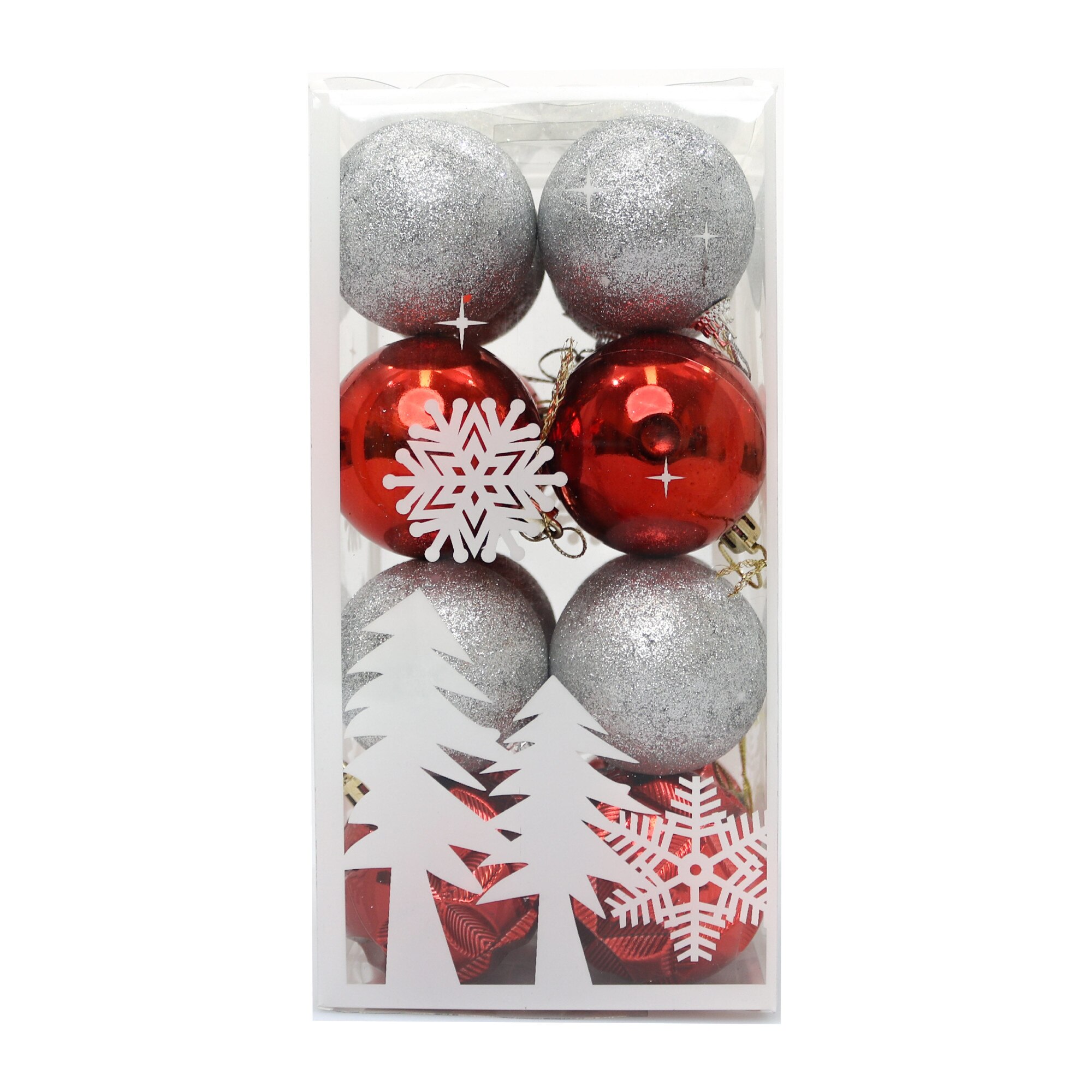Комплект от 16 коледни топки, червени и сребърни - eMAG.bg