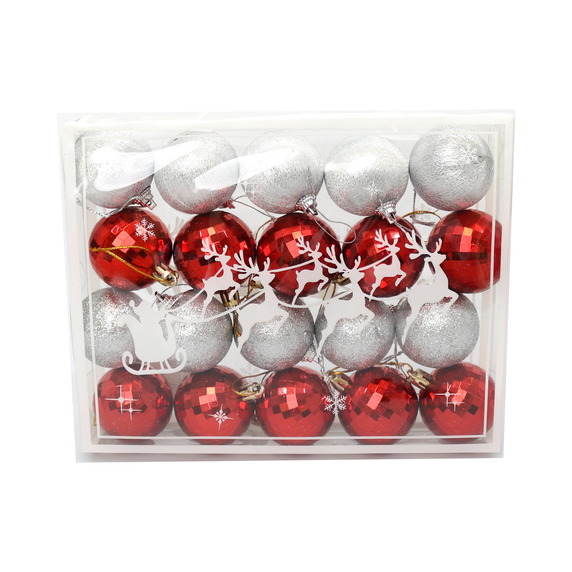 Комплект от 20 коледни топки, червени и сребърни - eMAG.bg