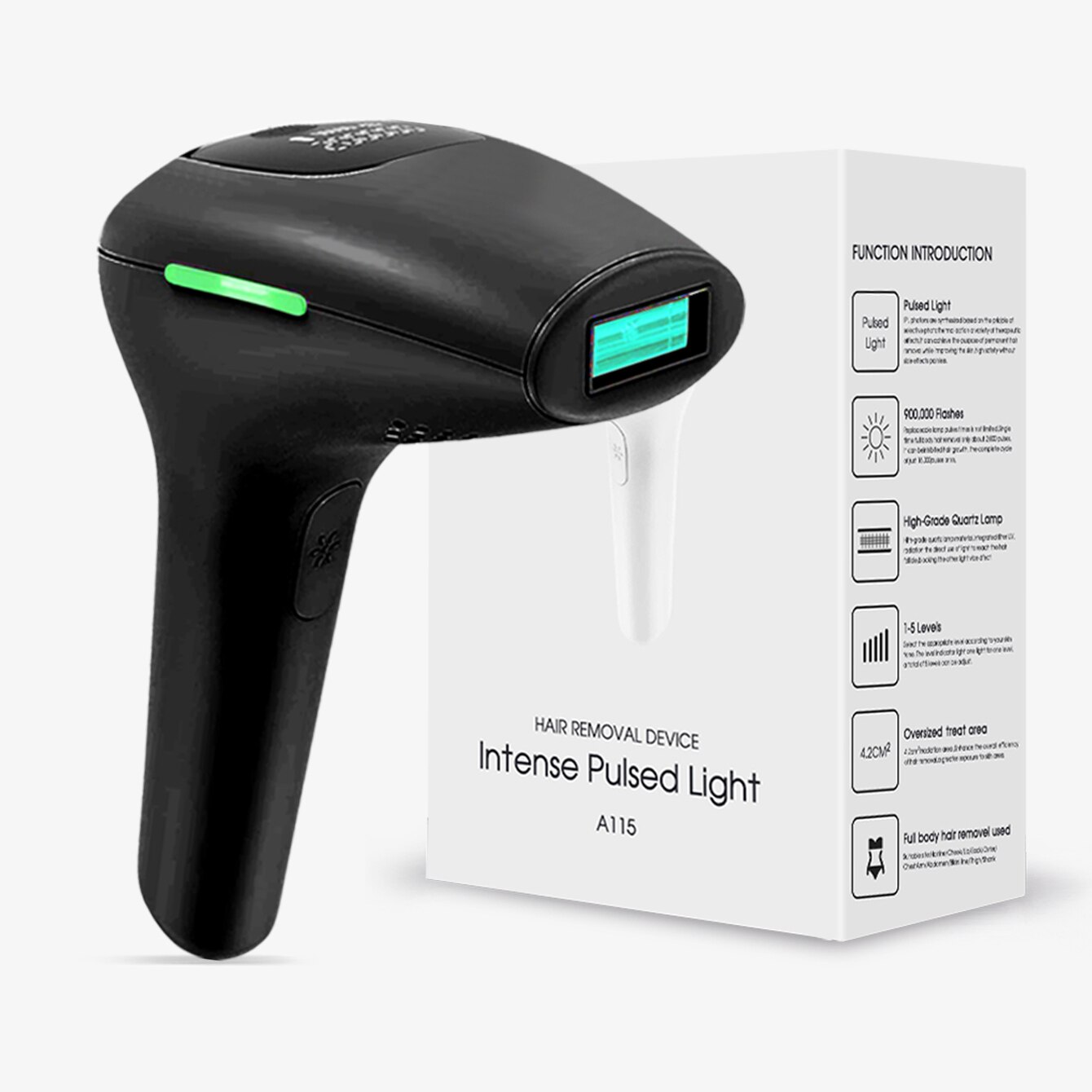 Epilator IPL Model A115, 900.000 blituri, Ecran LCD, 5 niveluri, Negru ...