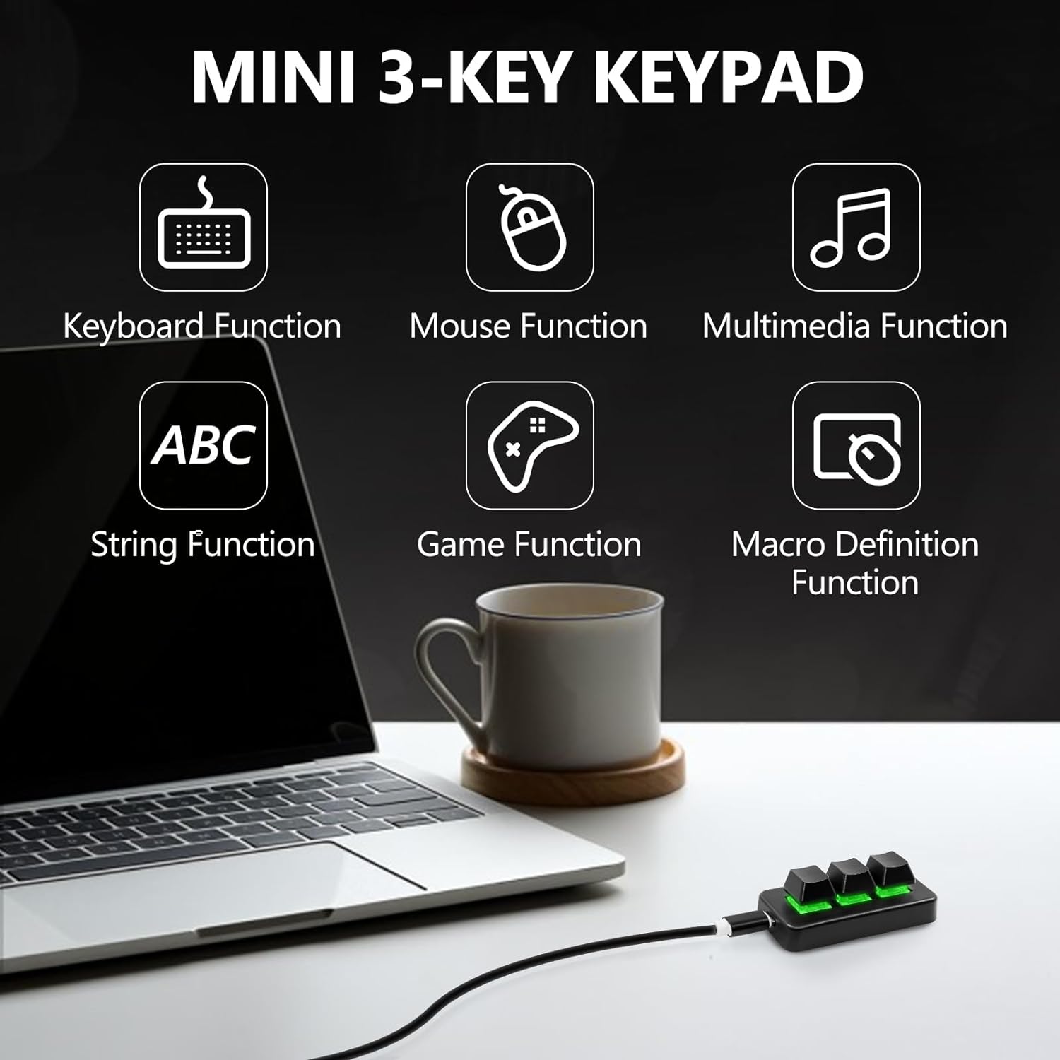 Mini tastatura cu 3 taste, Sunmostar, ABS, RGB, 75x37x28mm, Negru - eMAG.ro