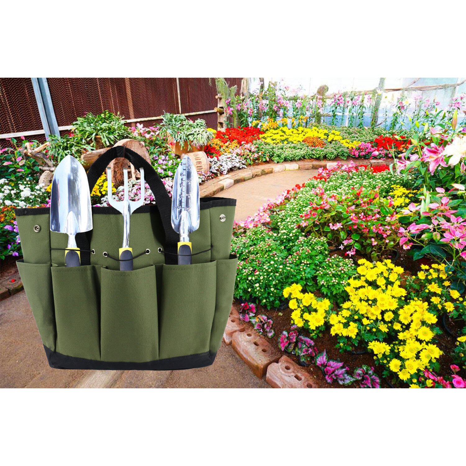 Organizator scule de gradina, Sunmostar, Textil, Compartimentat, Verde ...