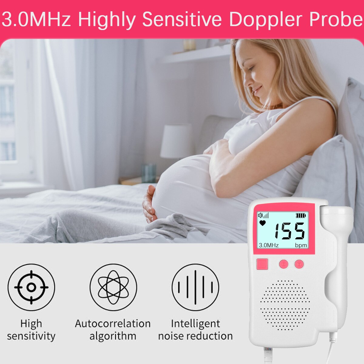 Monitor de ritm cardiac, Sunmostar, Ecran LCD, 32 biti, Alb/Roz - eMAG.ro