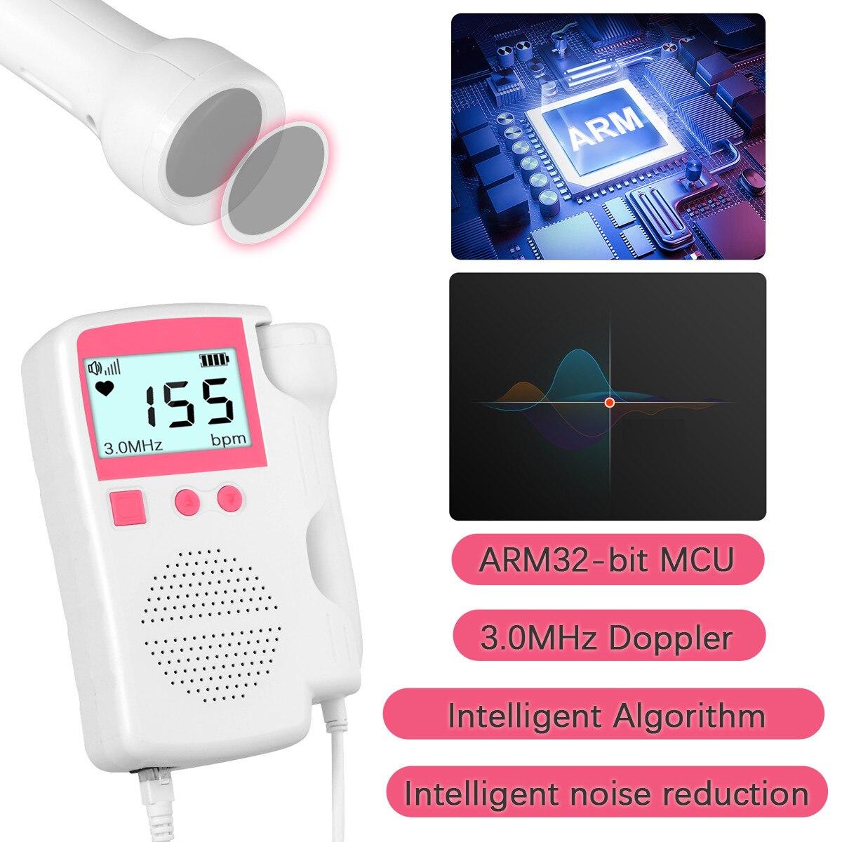 Monitor de ritm cardiac, Sunmostar, Ecran LCD, 32 biti, Alb/Roz - eMAG.ro