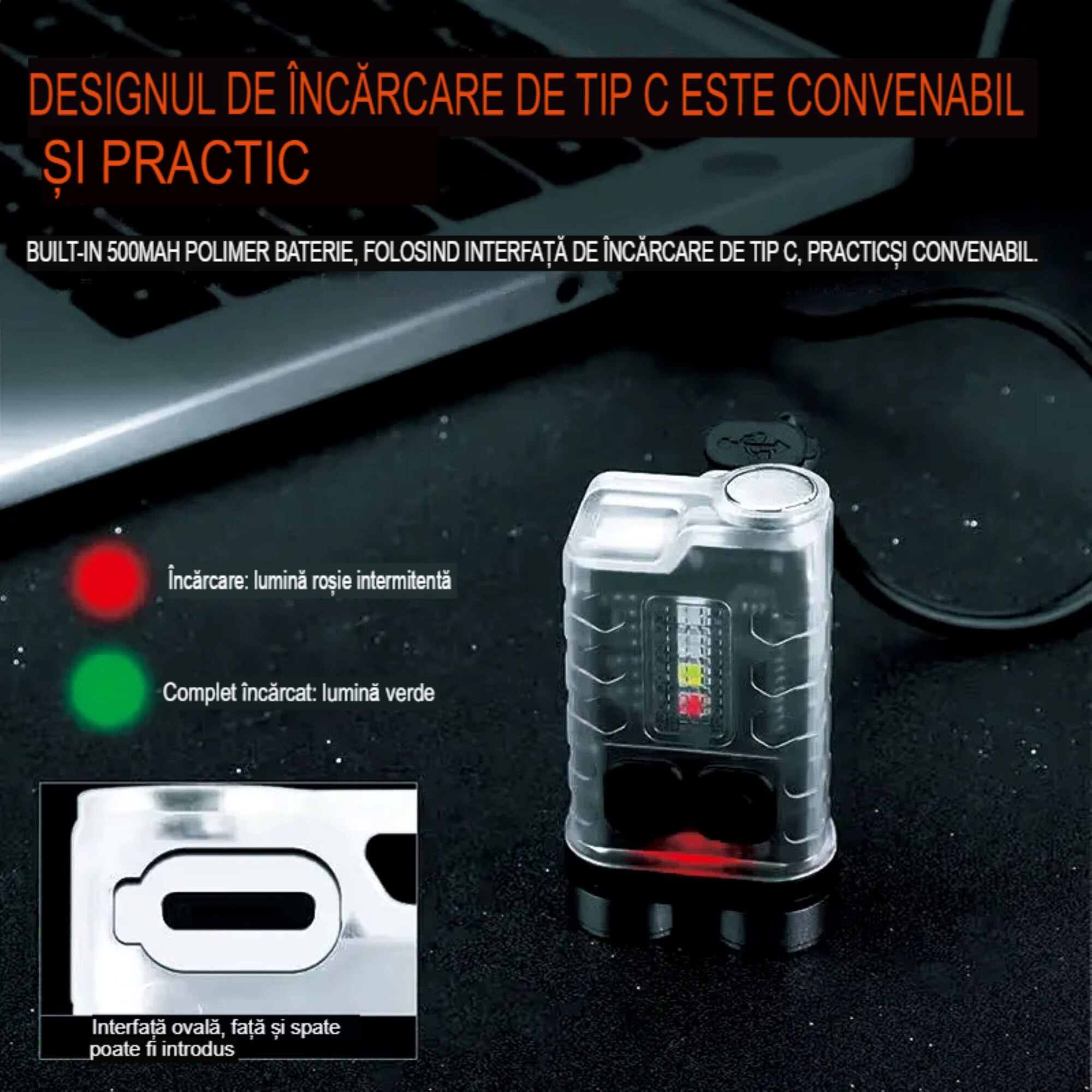 Mini lanterna portabila multifunctionala breloc 10 moduri XPG ...