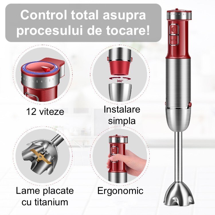 Set Blender Vertical 5 in 1 Latkon®, Multifunctional, Putere 800 W, 12 ...