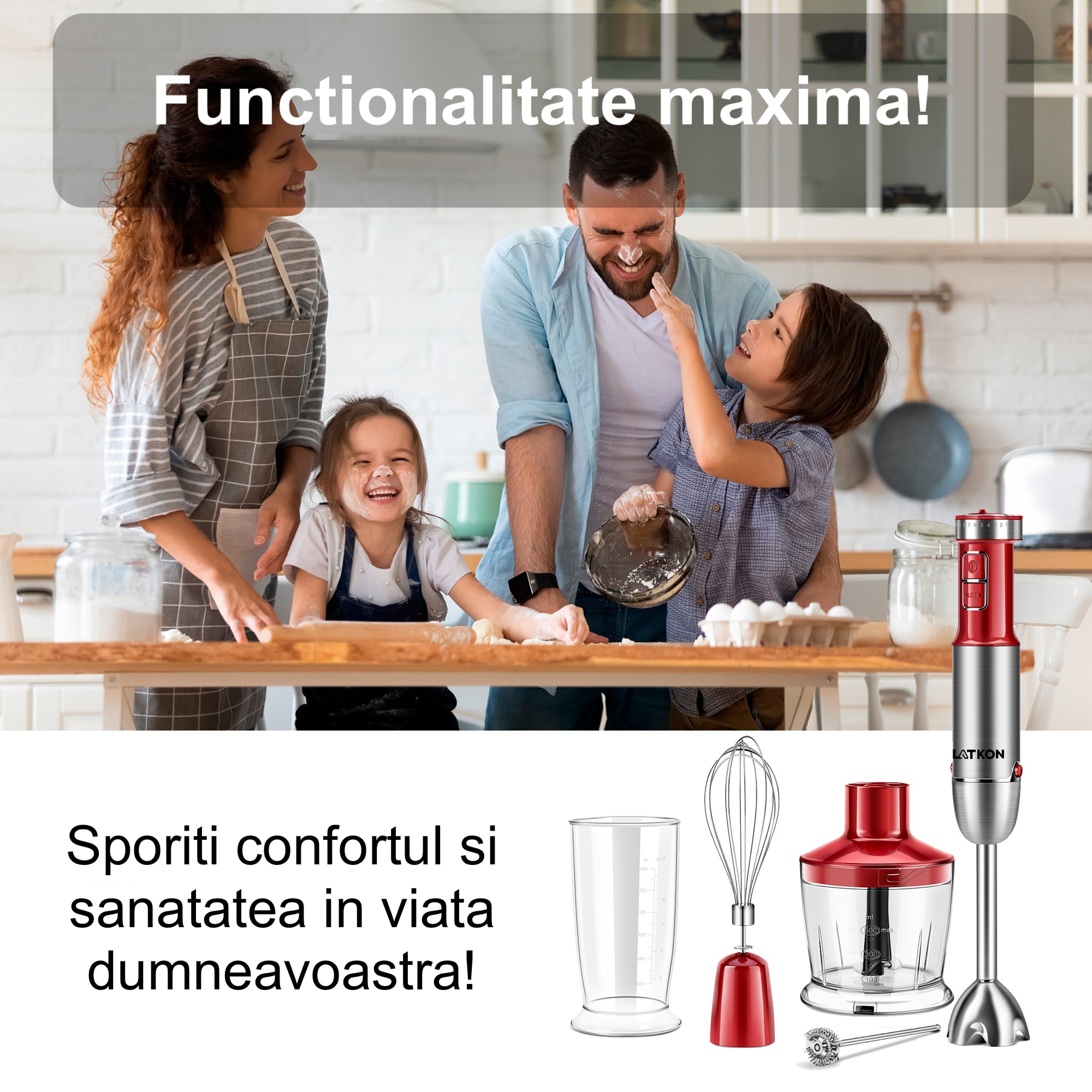 Set Blender Vertical 5 in 1 Latkon®, Multifunctional, Putere 800 W, 12 ...