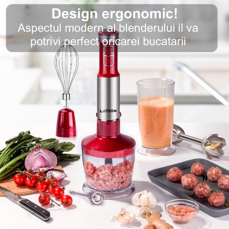 Set Blender Vertical 5 in 1 Latkon®, Multifunctional, Putere 800 W, 12 ...