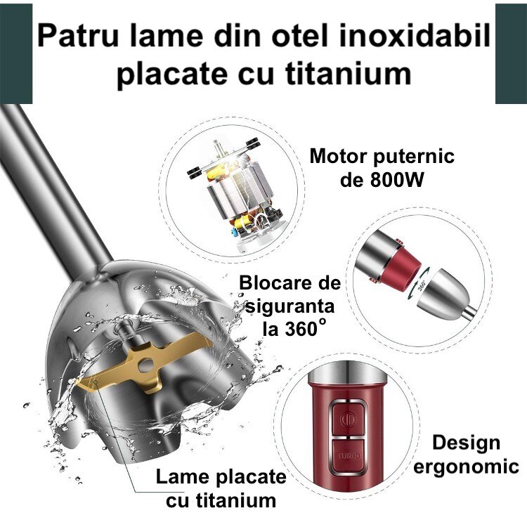 Set Blender Vertical 5 in 1 Latkon®, Multifunctional, Putere 800 W, 12 ...