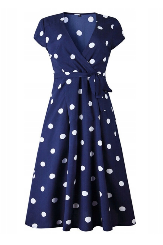 Rochie midi eleganta cu buline, albastru, marimea M - eMAG.ro