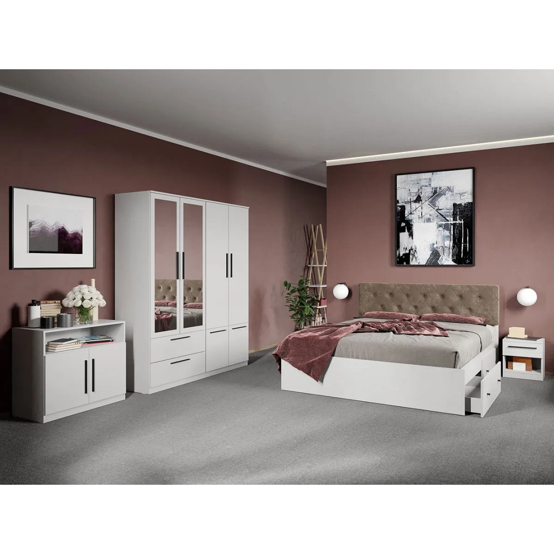 Set dormitor complet, Alb cu comoda, Madrid, C44, Pal Melaminat - eMAG.ro