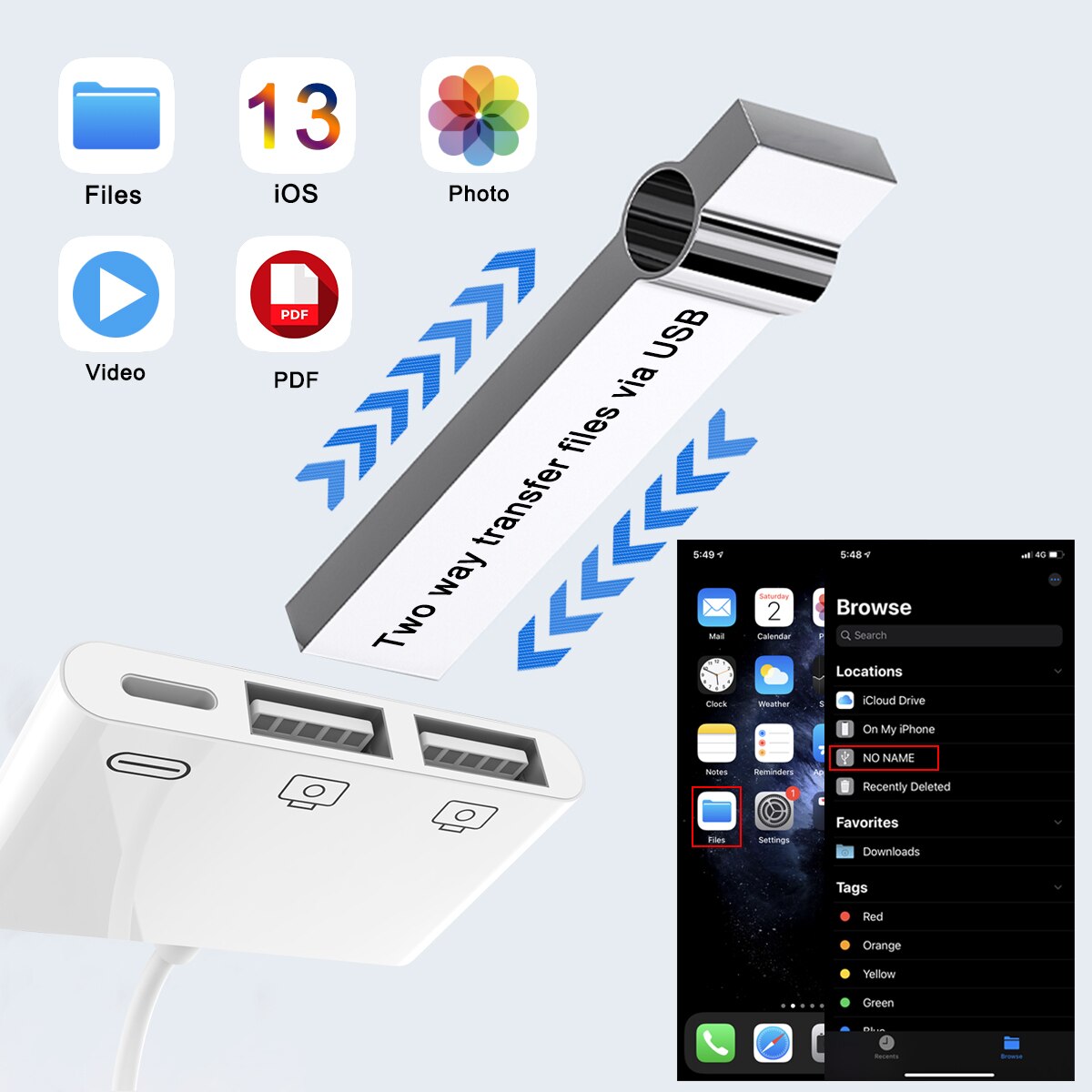 Adaptor compatibil cu IPhone, 3in1, conector USB, Type C, Transfer poze ...
