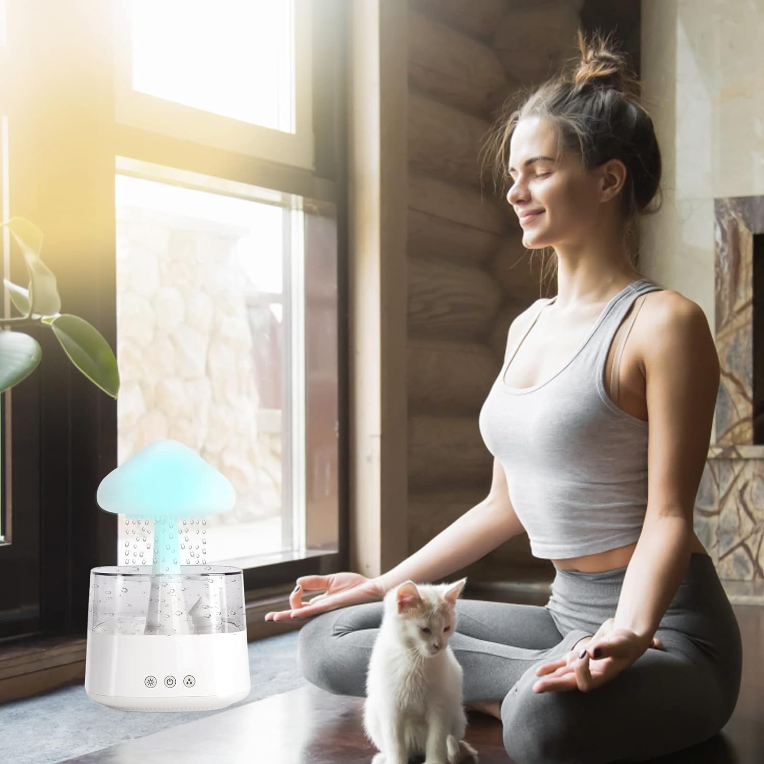 Аромадифузер, Овлажнител, Нощна лампа, 7 цвята, 300 мл, MunDeir, Звукът ...