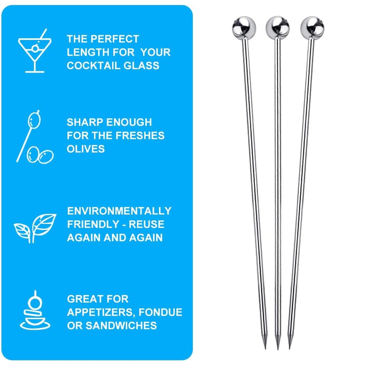 Set 20 de scobitori de cocktail, Longziming, Inox, Argintiu - eMAG.ro