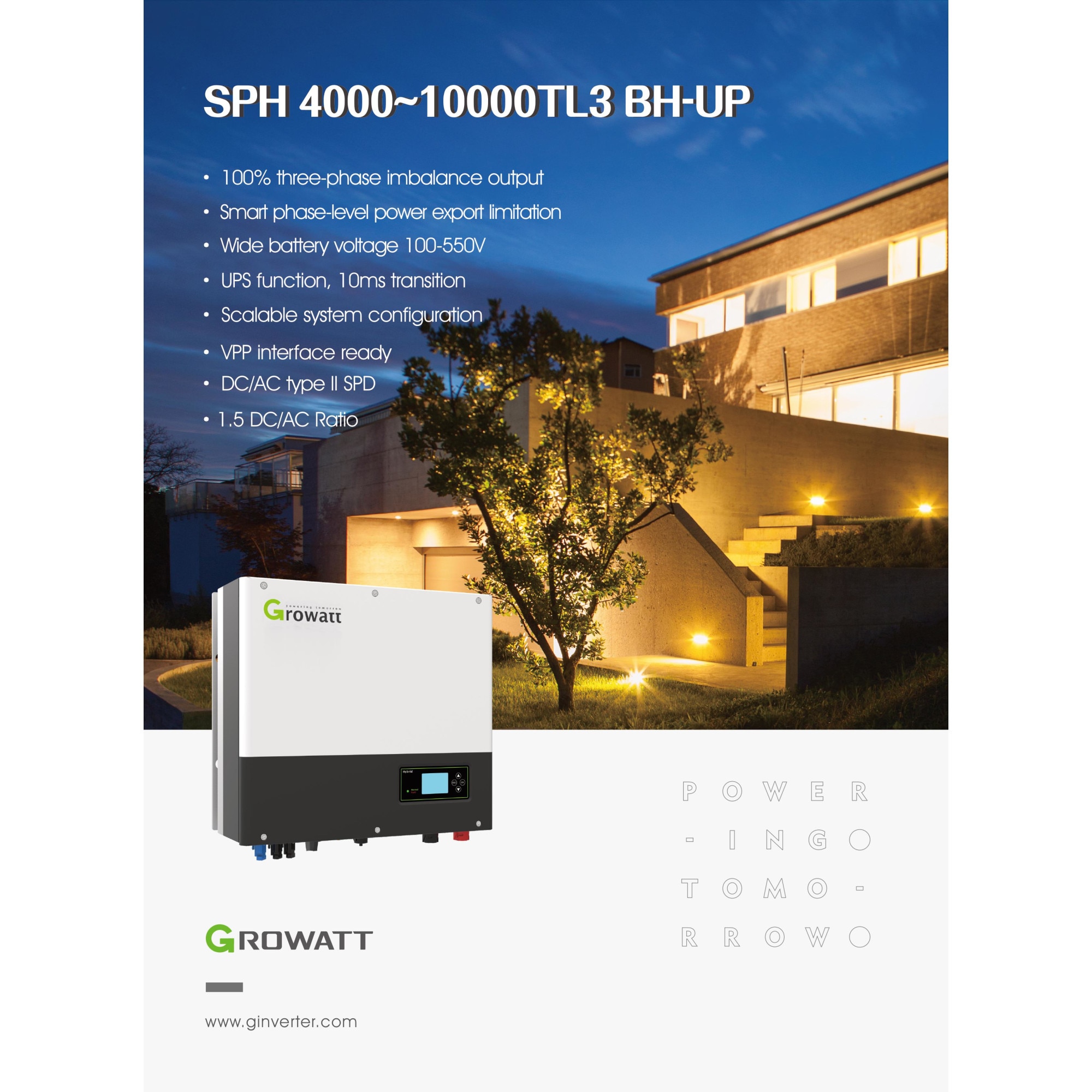 Invertor de curent trifazat 10kW GROWATT SPH 10000TL3 BH UP - eMAG.ro