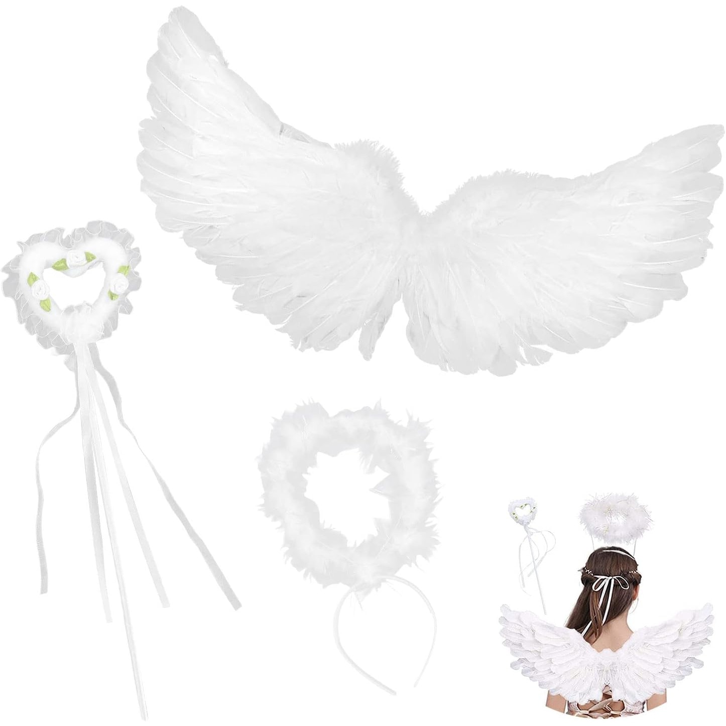 Set costumas pentru copii ingeras, Zola®, 3 piese, coronita, bagheta si ...