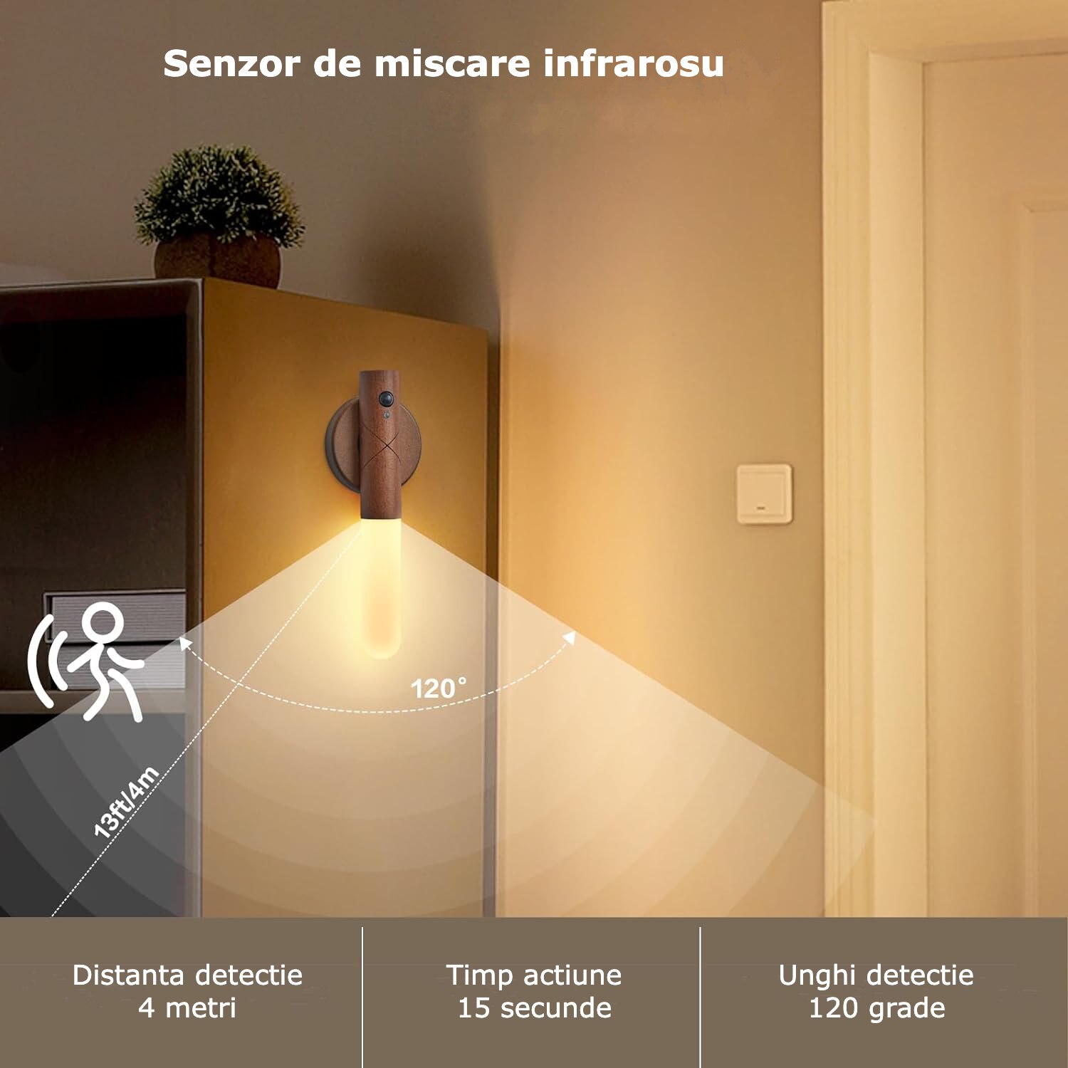 Lampa LED portabila cu senzor de miscare, 3 culori, Dimabil, Fara fir ...