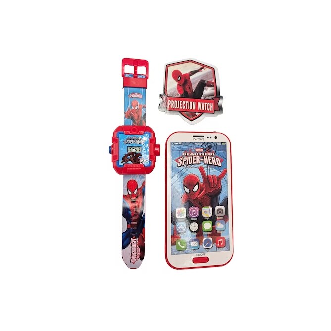 Set ceas digital baieti cu proiector si telefon de jucarie, Plastic ...