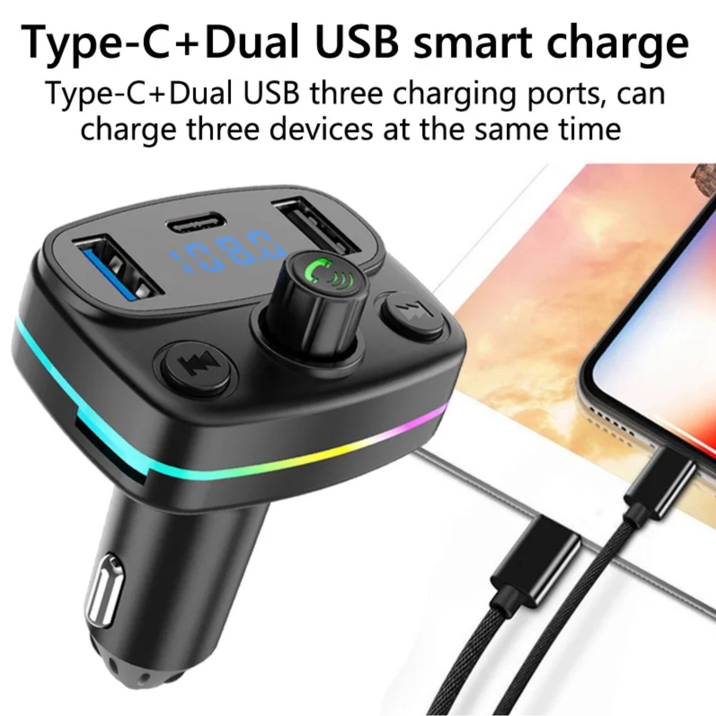 Modulator FM auto M42, Handsfree, Bluetooth 5.0, Dual USB, Port USB ...