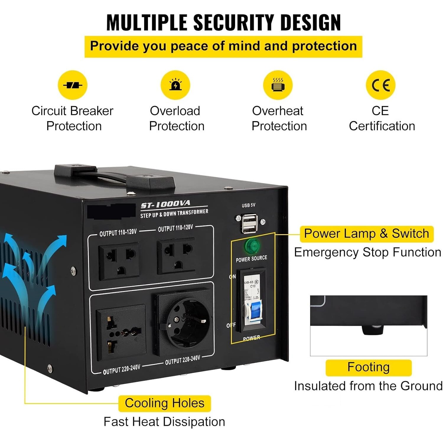 Инвертор, 2000VA, 1600W, 10A, UK щепсел, 220 v, USB жак, черен - eMAG.bg