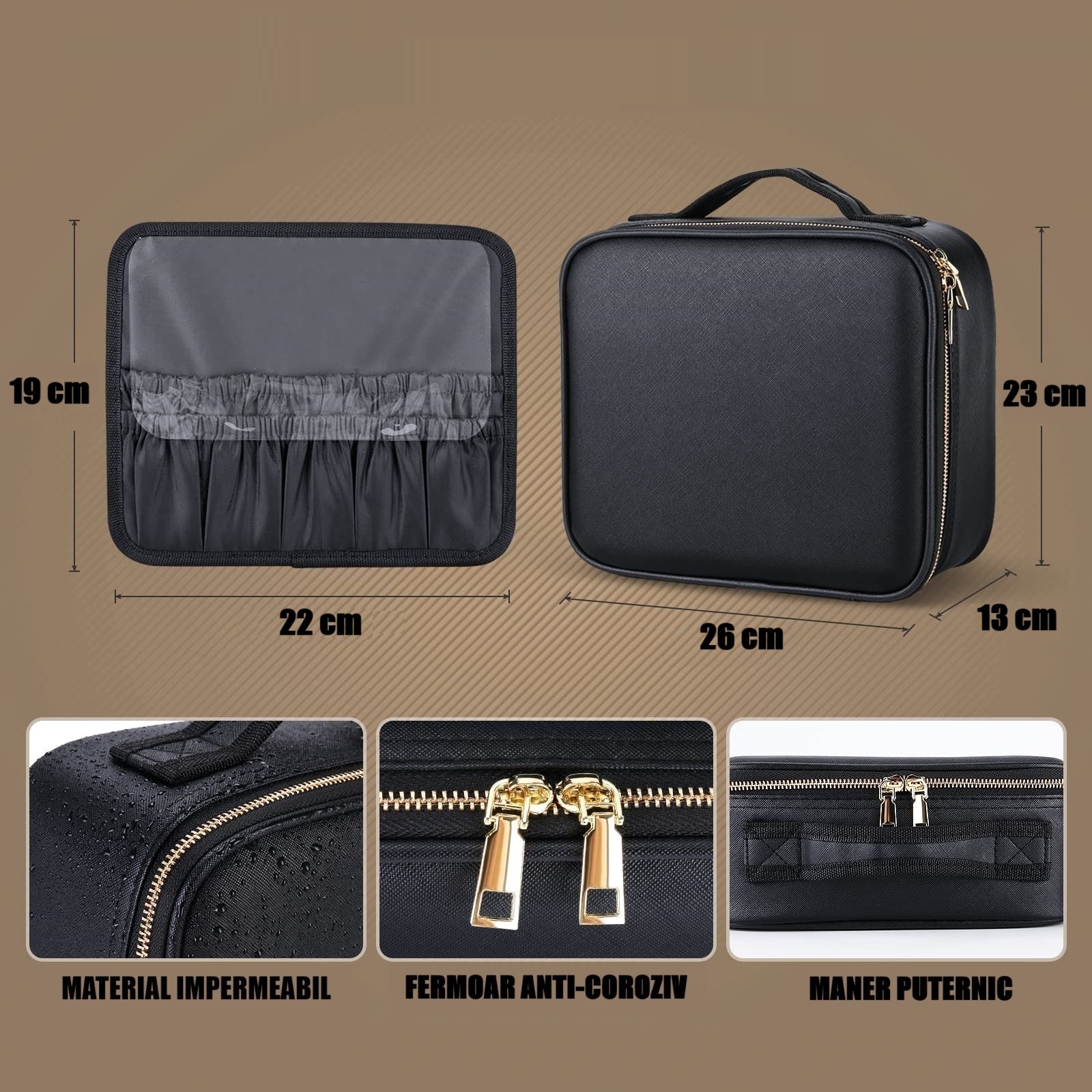 Geanta cosmetica pentru make-up cu oglinda detasabila si iluminare LED ...