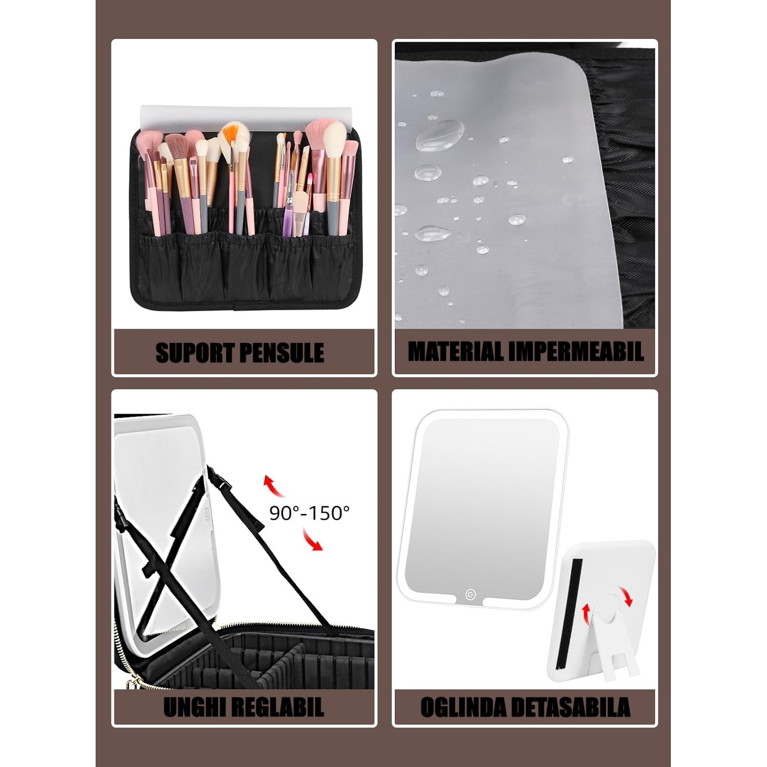 Geanta cosmetica pentru make-up cu oglinda detasabila si iluminare LED ...