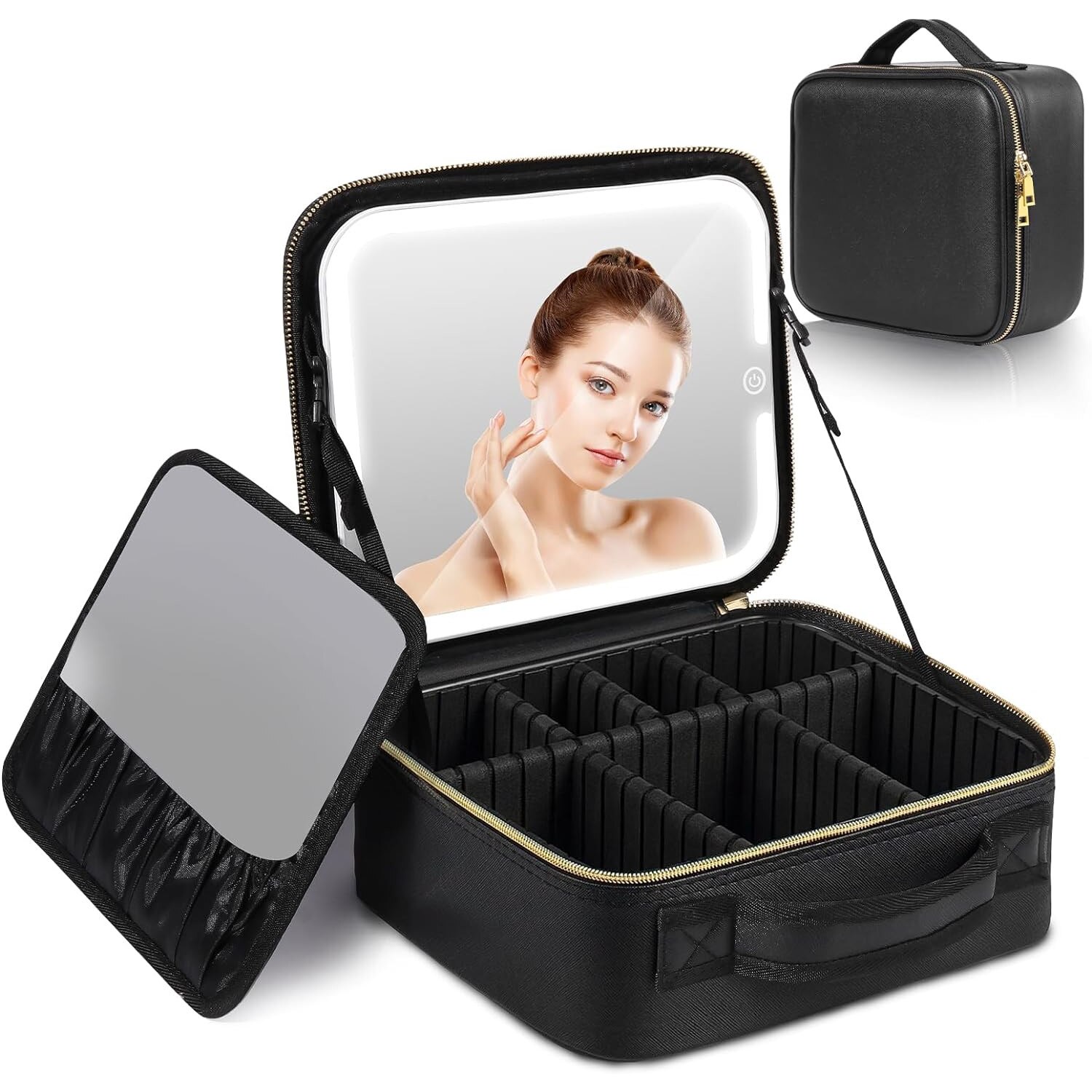 Geanta cosmetica pentru make-up cu oglinda detasabila si iluminare LED ...