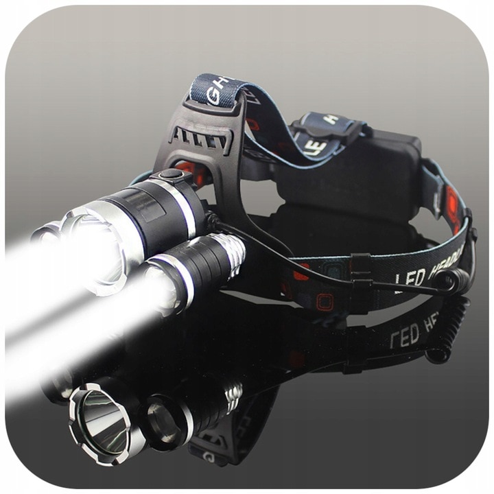 Lanterna de cap cu acumulator, profesionala, frontala cu unghi larg de ...