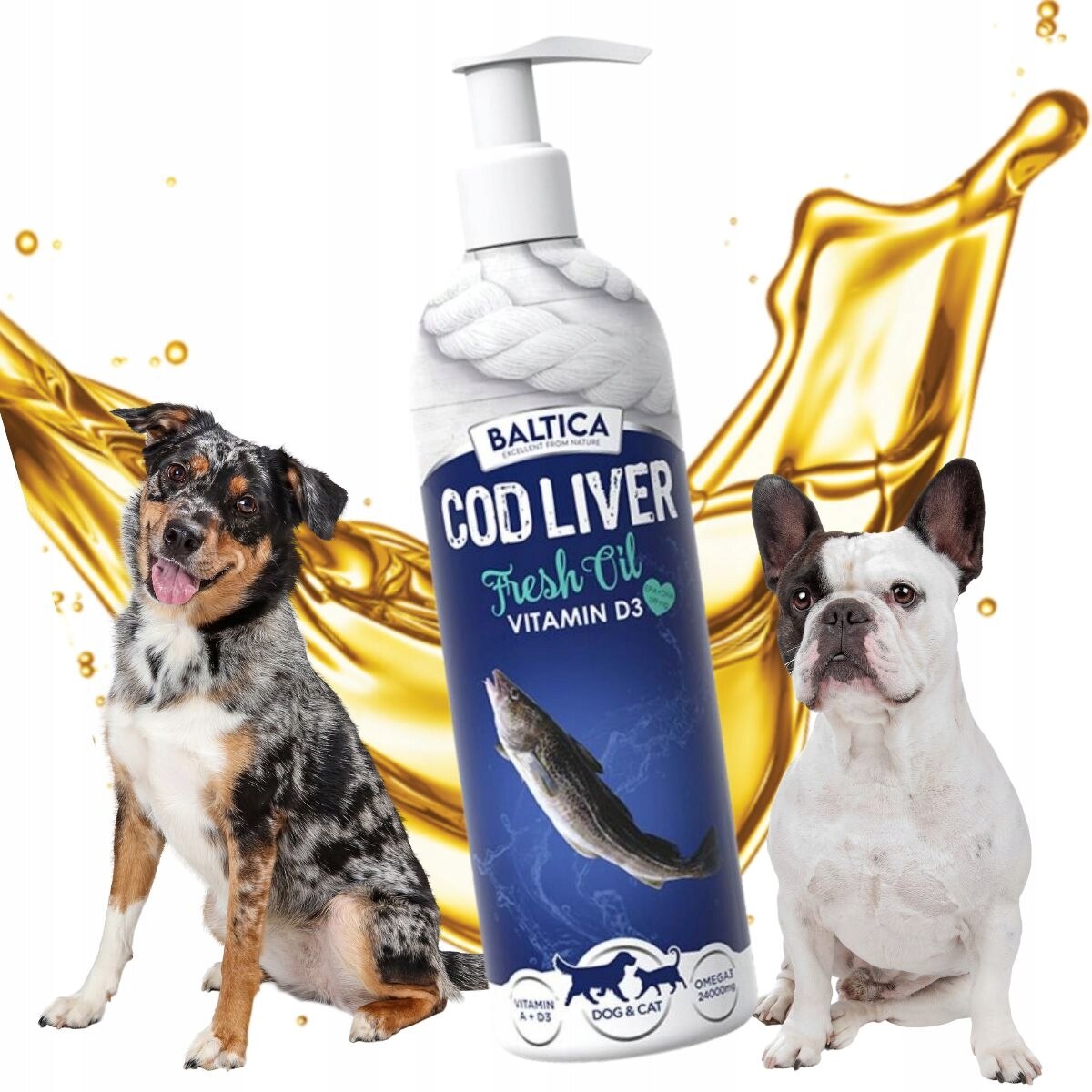 Ulei de ficat de cod Baltica pentru caini si pisici, Vitamina D3, Omega ...
