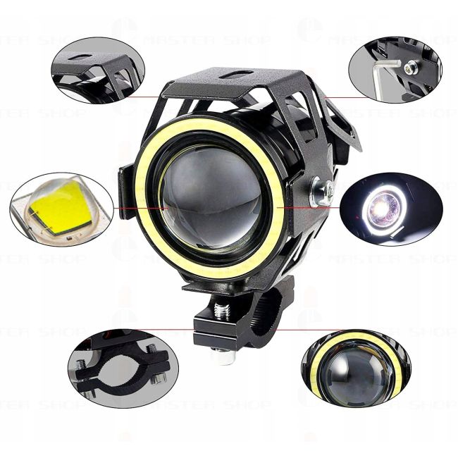 Proiector LED cu Lupa, Angel Eye ALB si Devil Eye RED, alimentare 12V ...