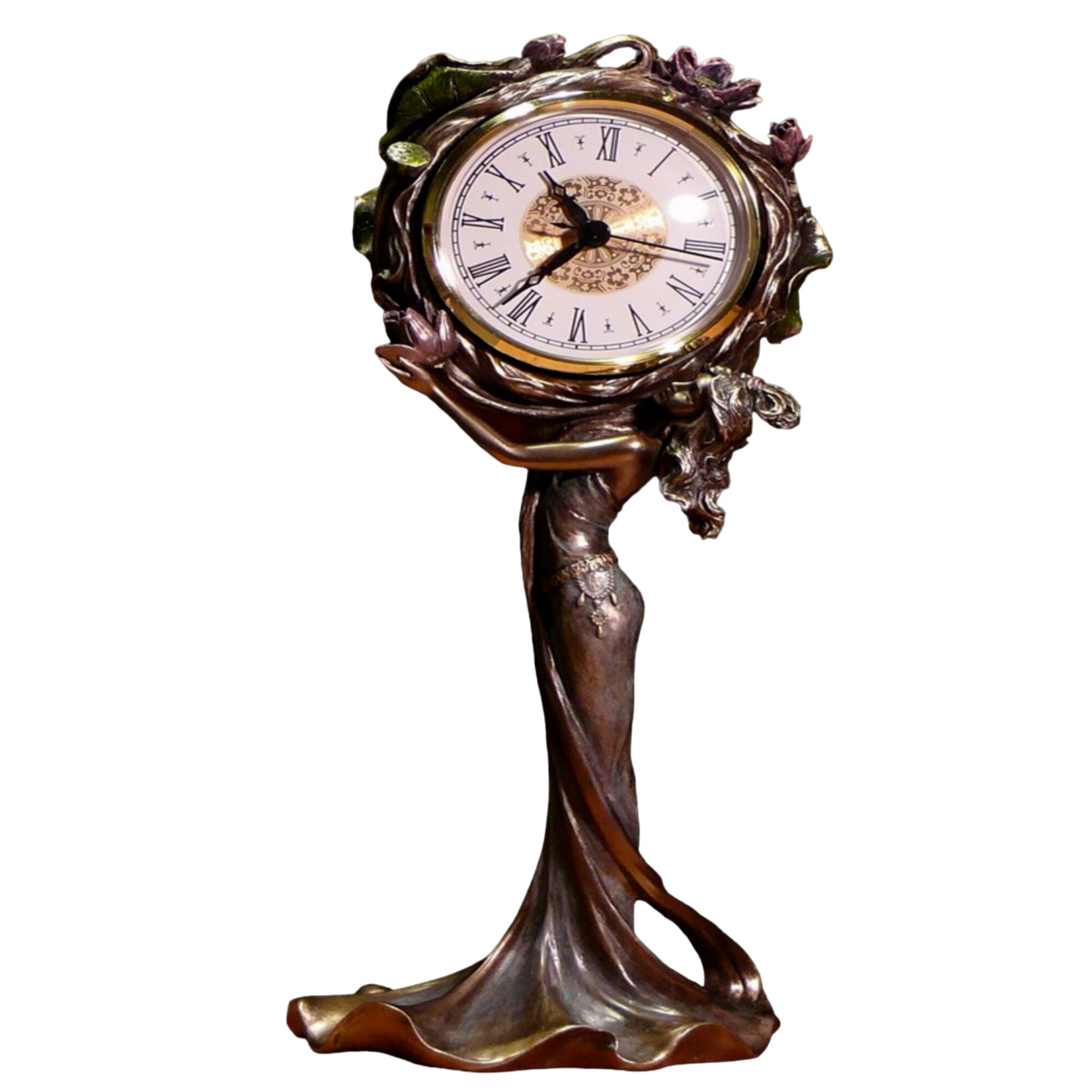 Ceas, Femeie In Rochie, Rasina acoperita cu bronz, 30 cm, AN10085A4 ...