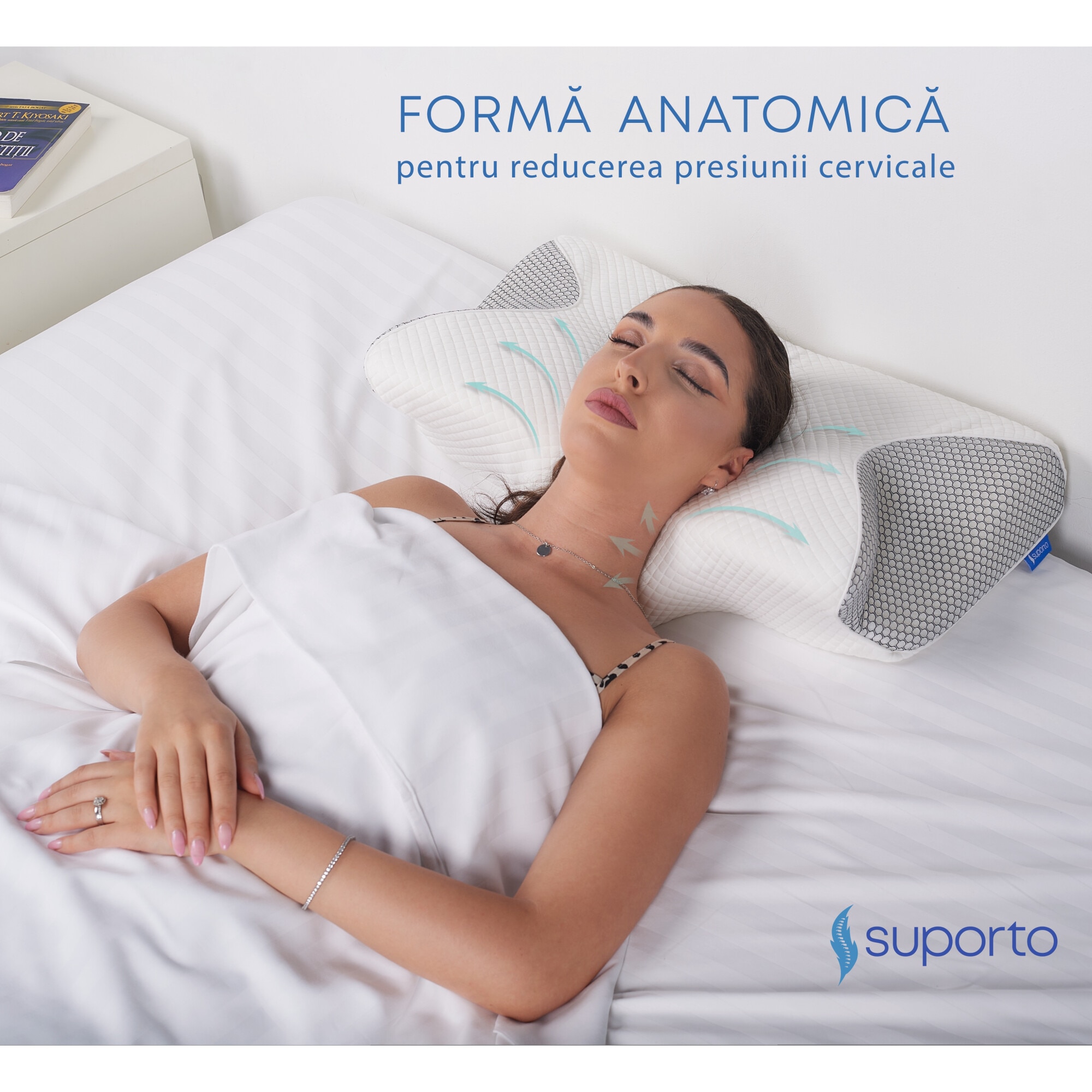 Perna Ortopedica Cervicala pentru dormit, cu Extensii si Suport ...